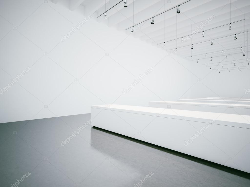 White gallery interior with empty walls. 3d render — Stock Photo ...