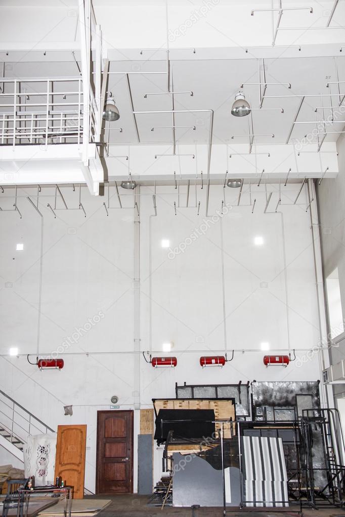 Old sprinkler system on the ceiling of the production room. — Stock ...