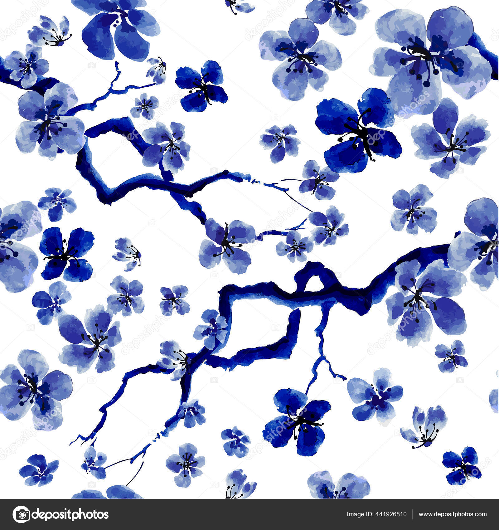 Blue floral watercolor texture pattern with flowers. Stock Vector by ...