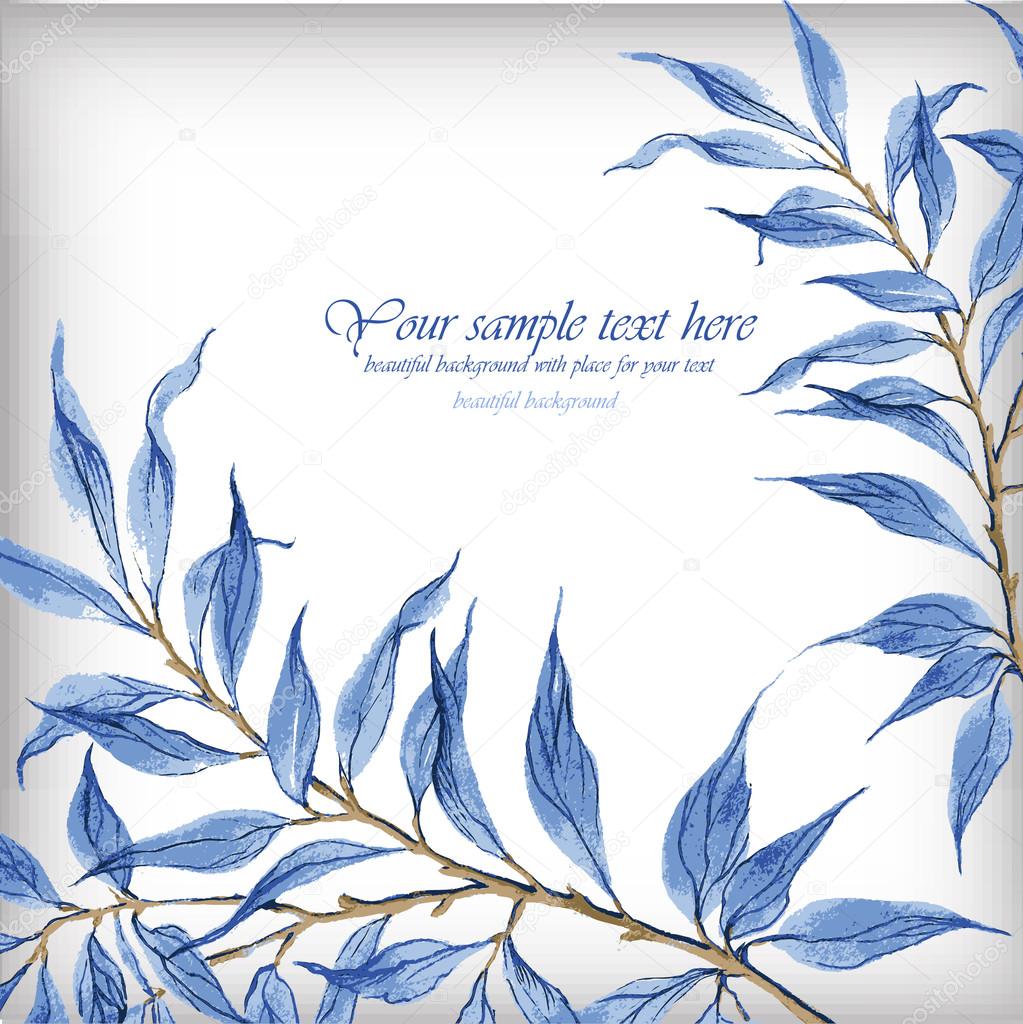 Ilustración de acuarela con hojas azules. 2023