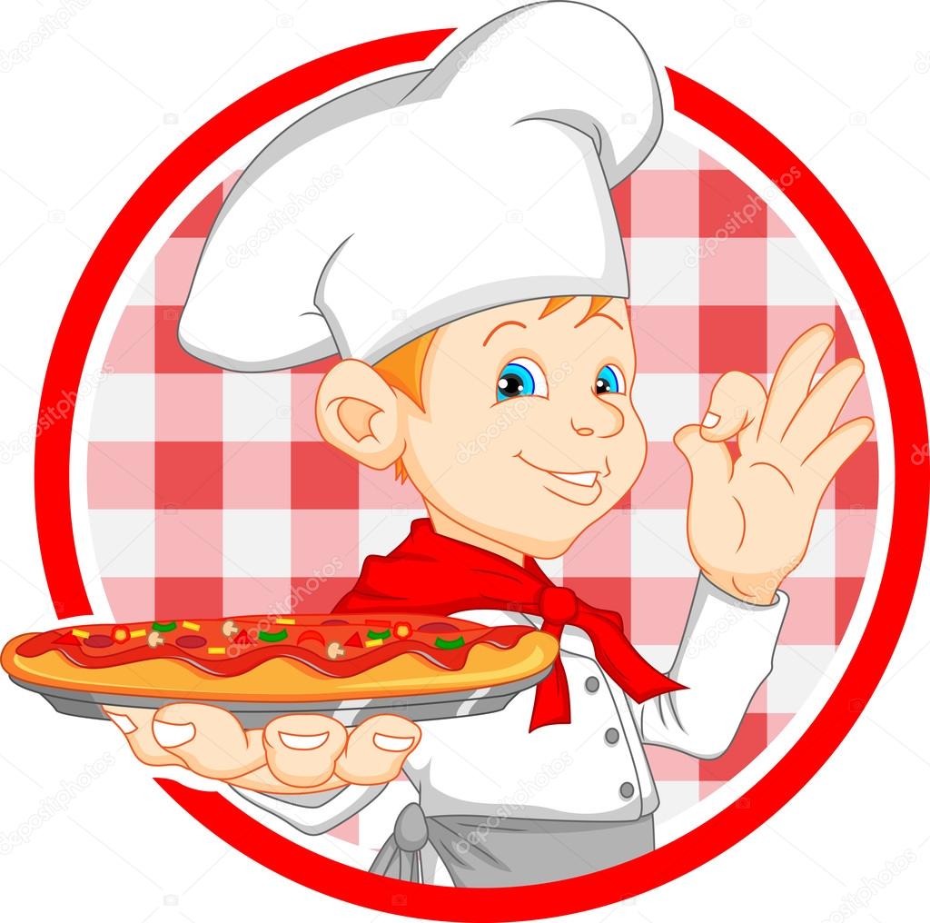 Boy chef cartoon holding pizza Stock Vector Image by ©lawangdesign ...