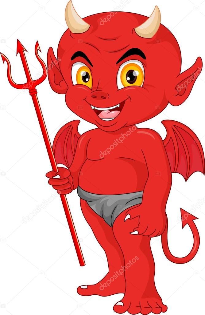 Pequeño diablo dibujos animados celebración tridente Vector de stock ...