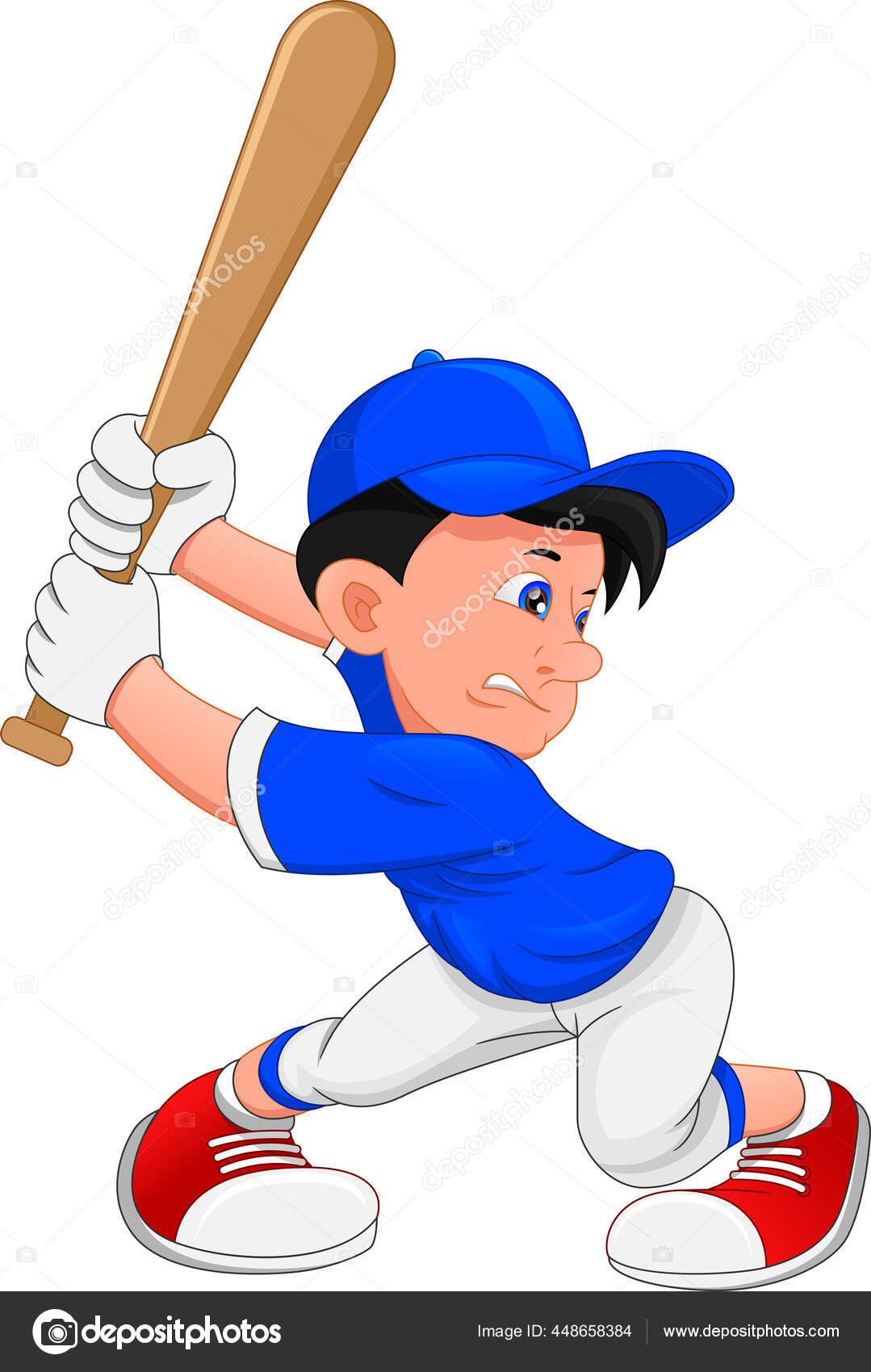 Cartoon Kid Baseball Player Batting