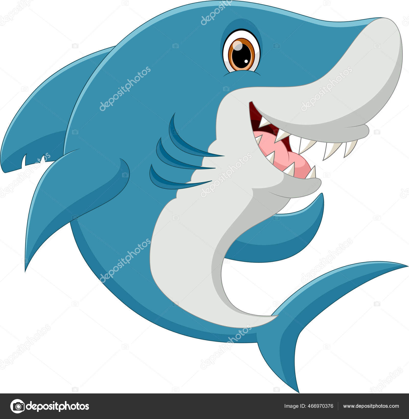 Lindo Tiburón Dibujos Animados Posando Sonriendo Vector de stock por ...