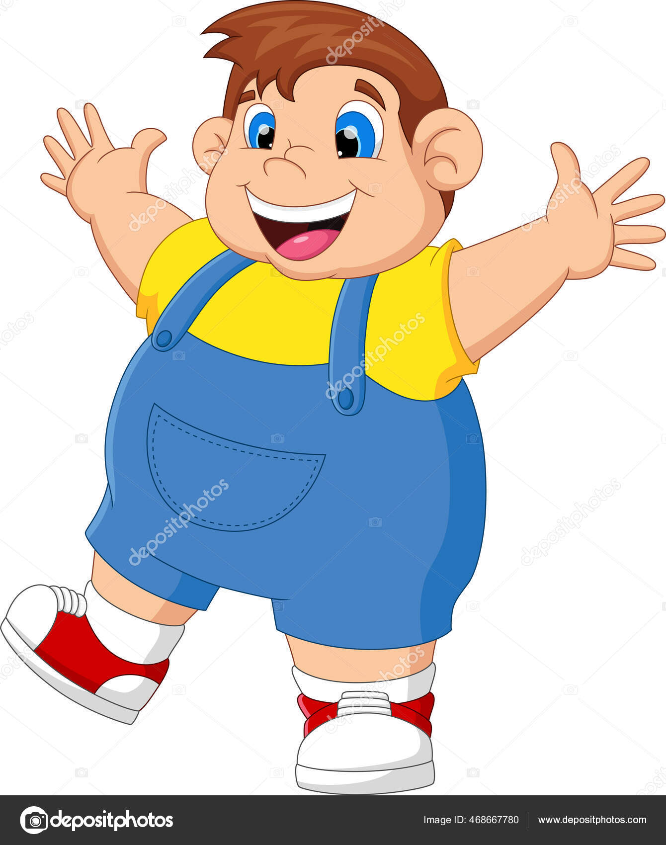 Cartoon Happy Fat Boy Waving Stock Vector by ©lawangdesign 468667780