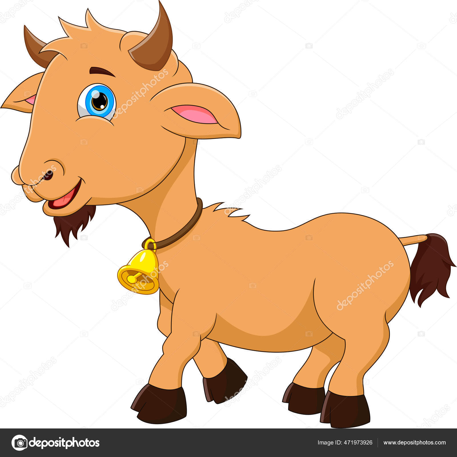 Image vectorielle Dessin Animé Mignon Chèvre Souriant Pose par ...