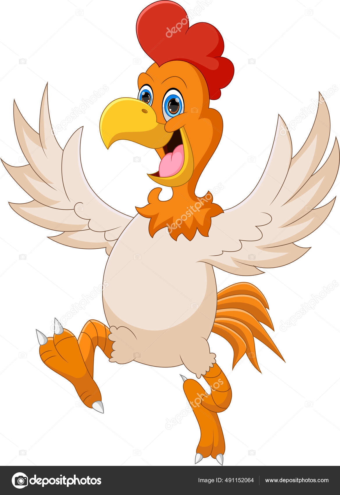 Dibujos Animados Pollo Feliz Aislado Sobre Fondo Blanco Vector de Stock ...