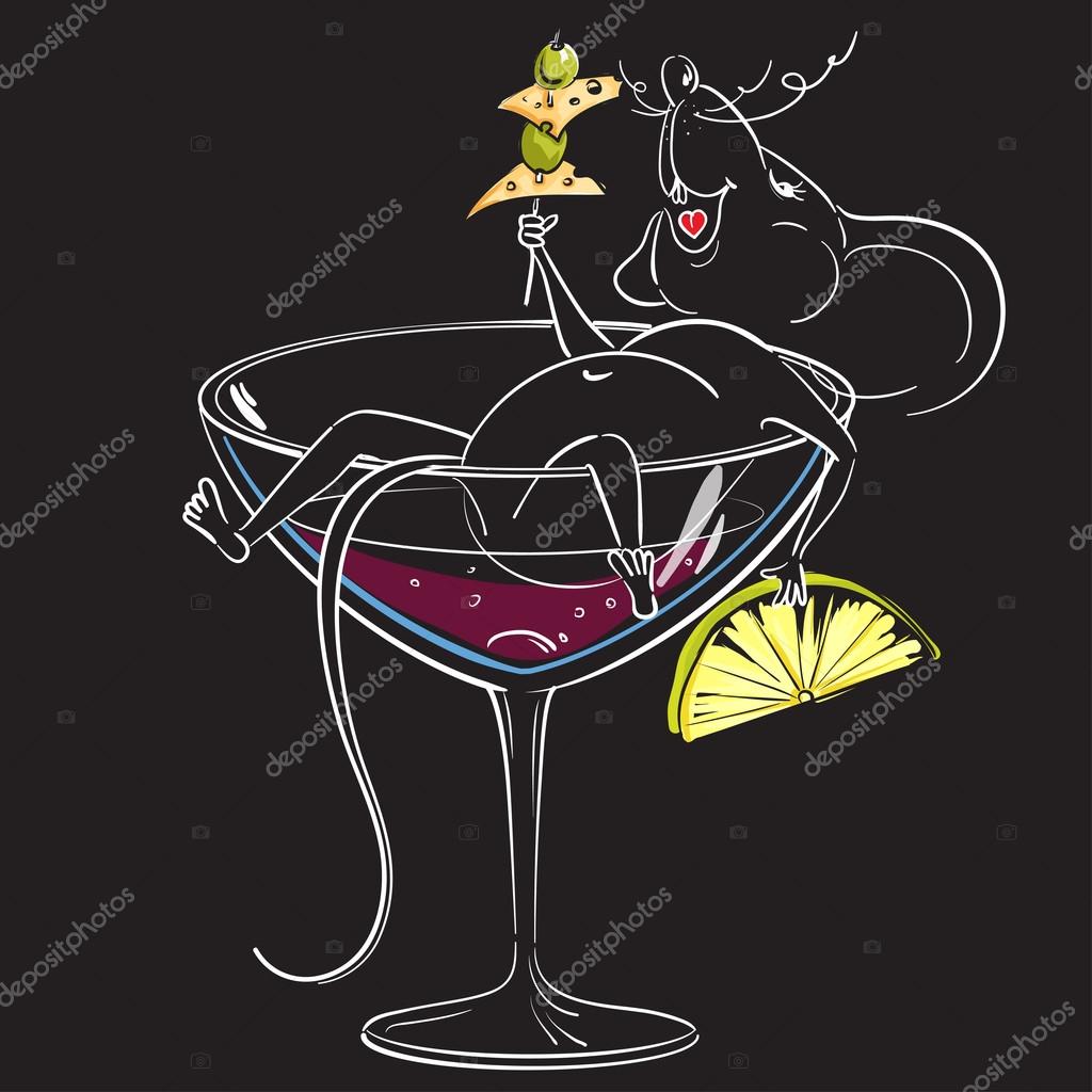 Mouse Drinking Wine