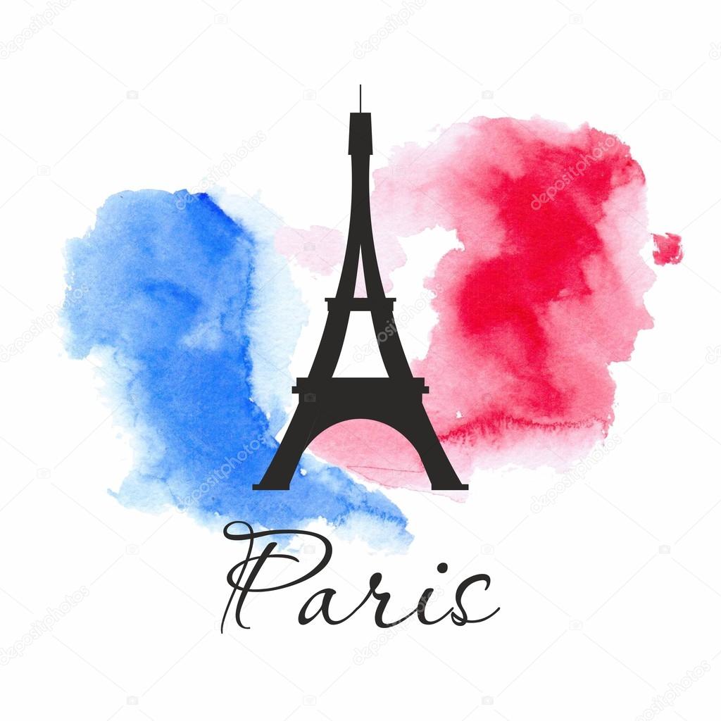 Watercolor design with Paris icon. French flag — Stock Photo © rudenok ...