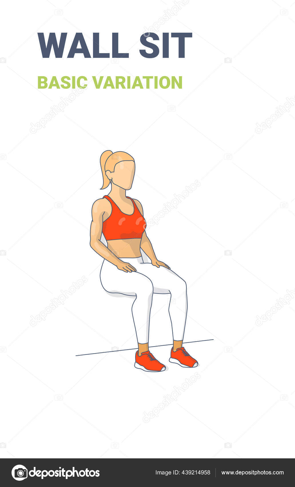 Wall Sit Woman Home Workout Exercise Guide Colorful Sport Concept ...