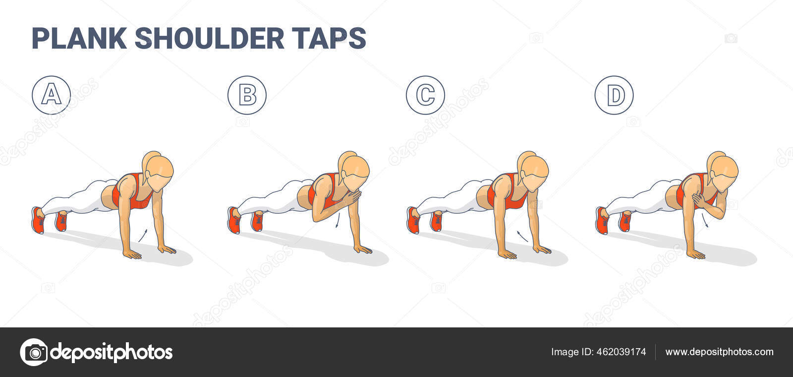 Girl Doing Plank Shoulder Taps Workout Guía de ejercicios. Mujer ...