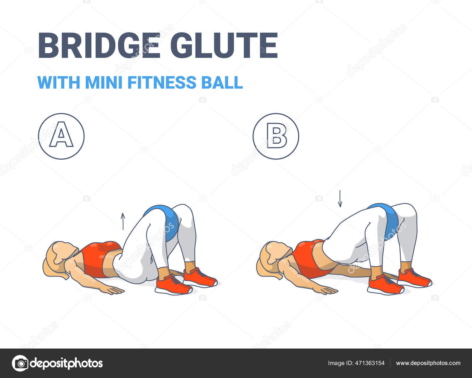 Chica haciendo Glute Bridge Ejercicio con Fitness Mini Ball Guidance Colorido Concepto ...