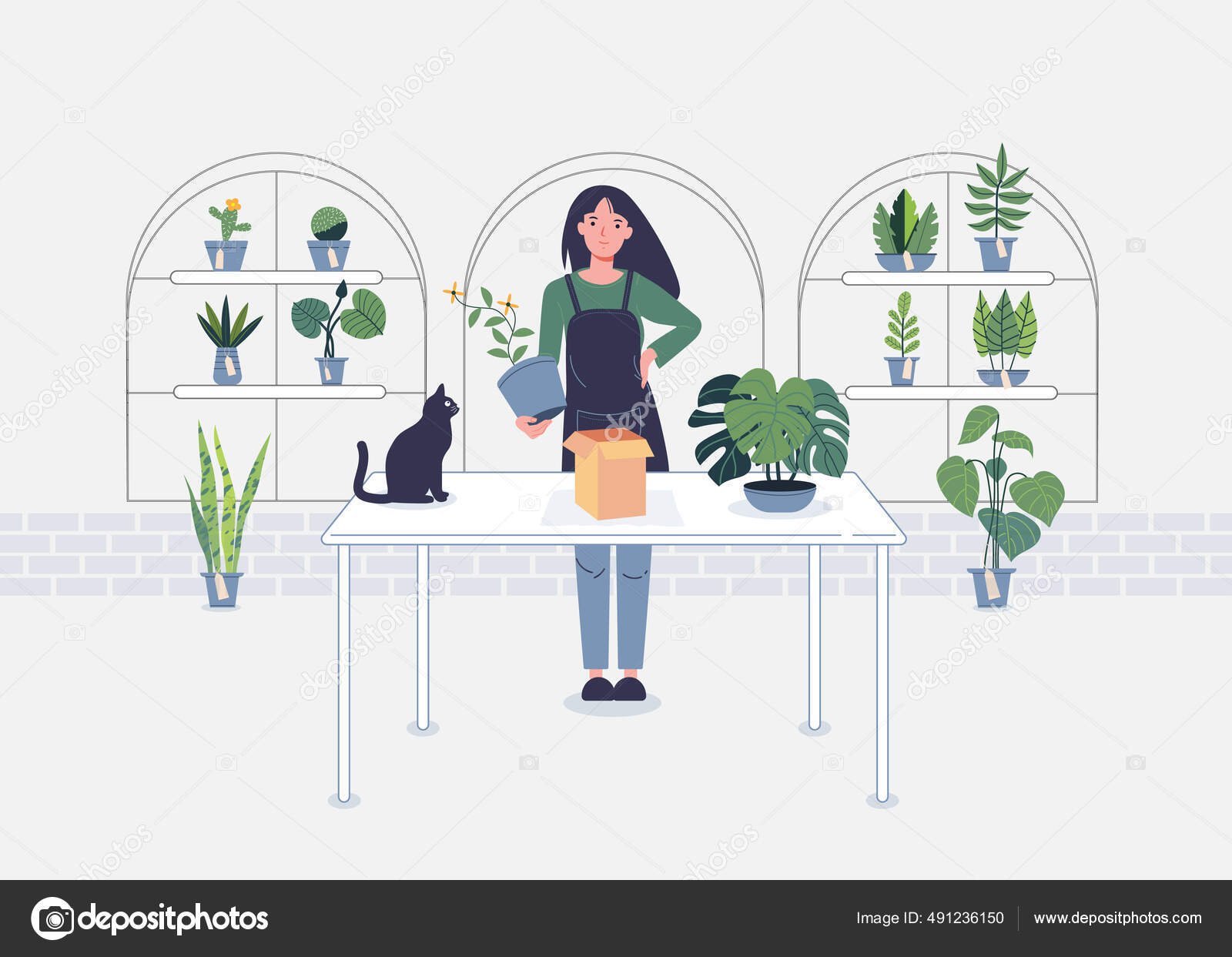 Flower Shop Modern Vector Cartoon Woman Characters Illustration White ...