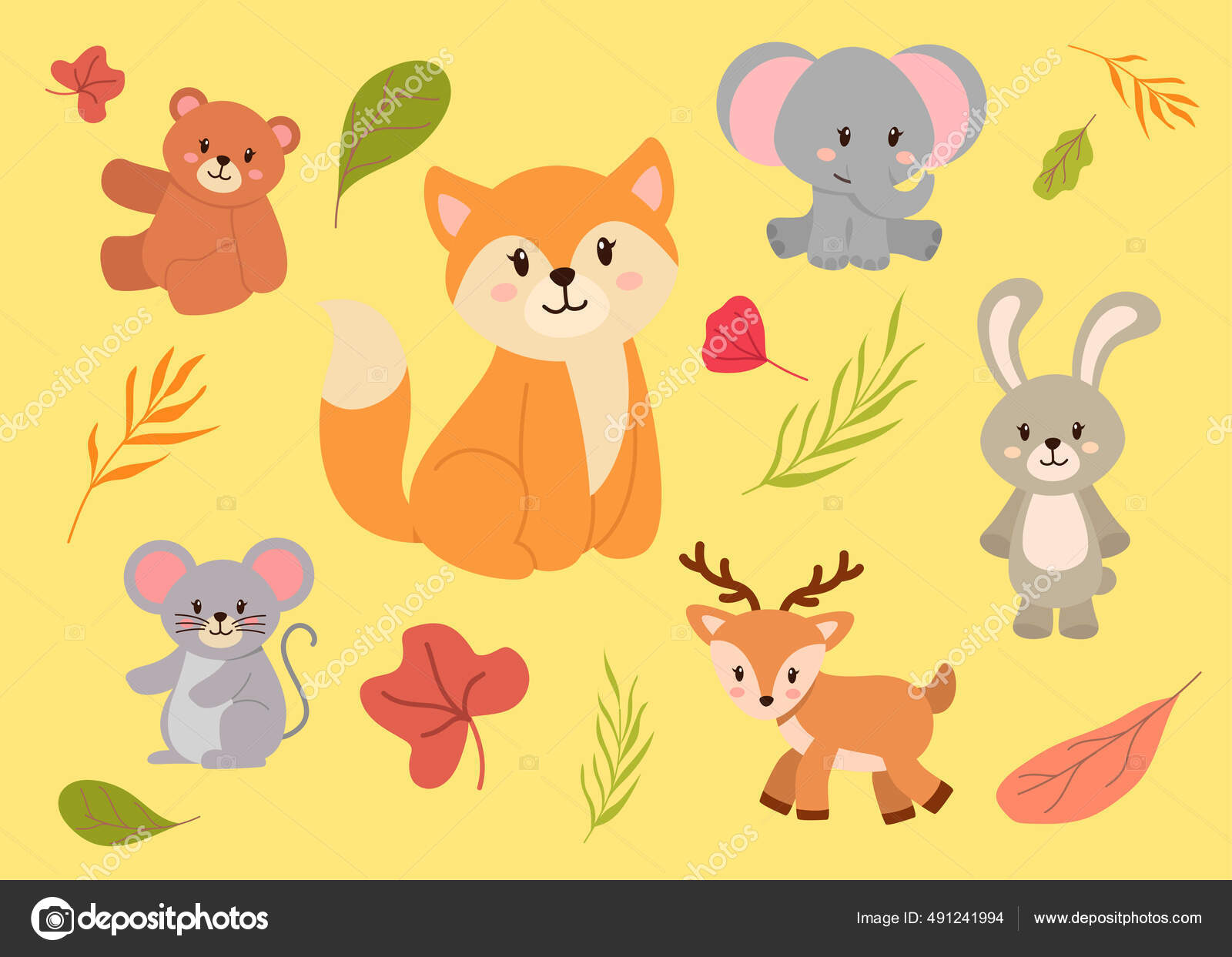 Bundle Isolated Cute Animal Cartoon Characters Collection Isolated ...
