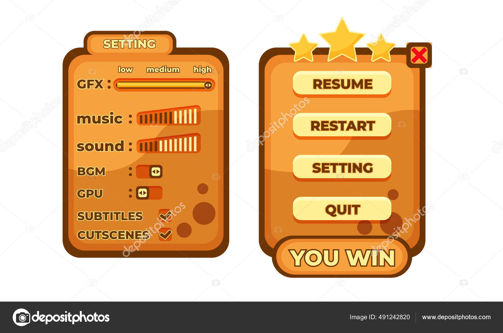 Complete Set Level Button Game Pop Icon Window Elements Creating Stock ...