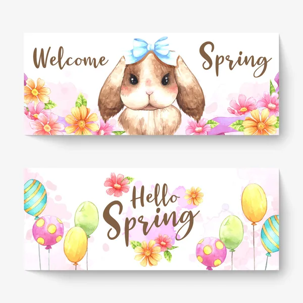 Cute Card Lovely Rabbit Floral Wreath Flowers Leafs Hello Spring Stock ...