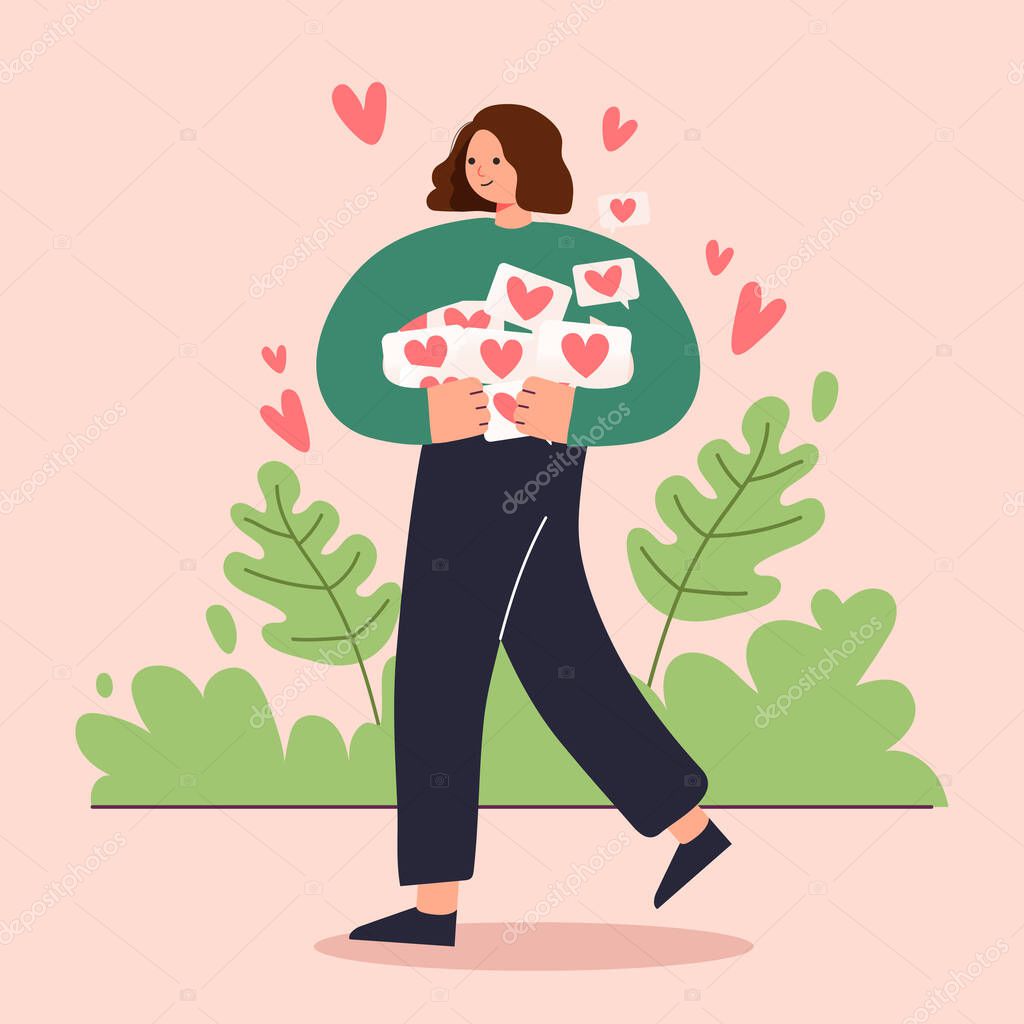 Vector de dibujos animados grandes aislados de la muchacha joven feliz ...