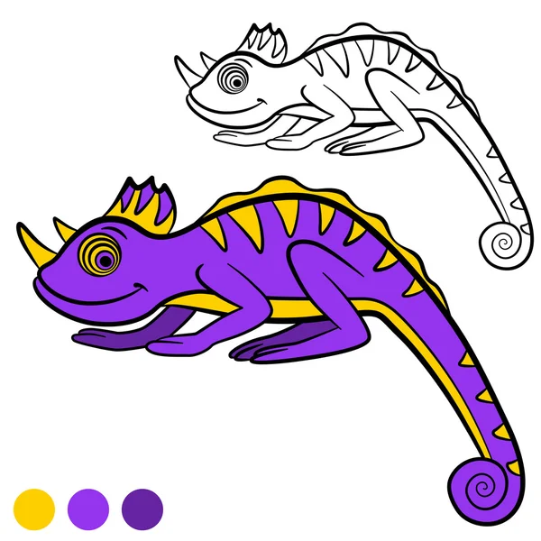 Coloring page. Color me: chameleon. Little cute blue chameleon. Stock ...
