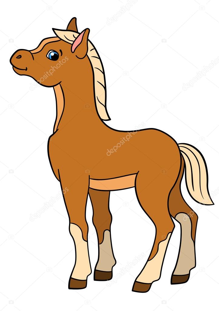 Animales de granja de dibujos animados. Pequeño potro lindo . — Vector ...