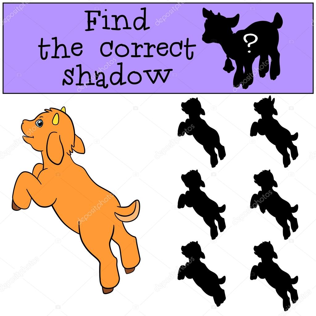 Juegos para niños: Encuentra la sombra correcta. Linda cabrita bebé ...