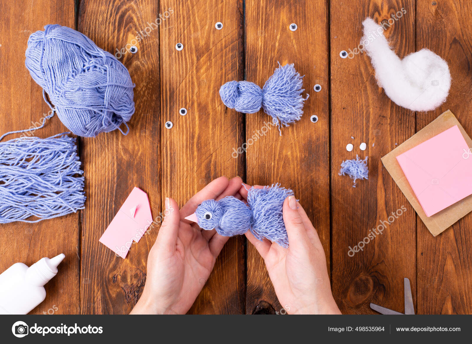 How Make Cute Thread Bird Decoration Children's Art Project Diy — Stock ...