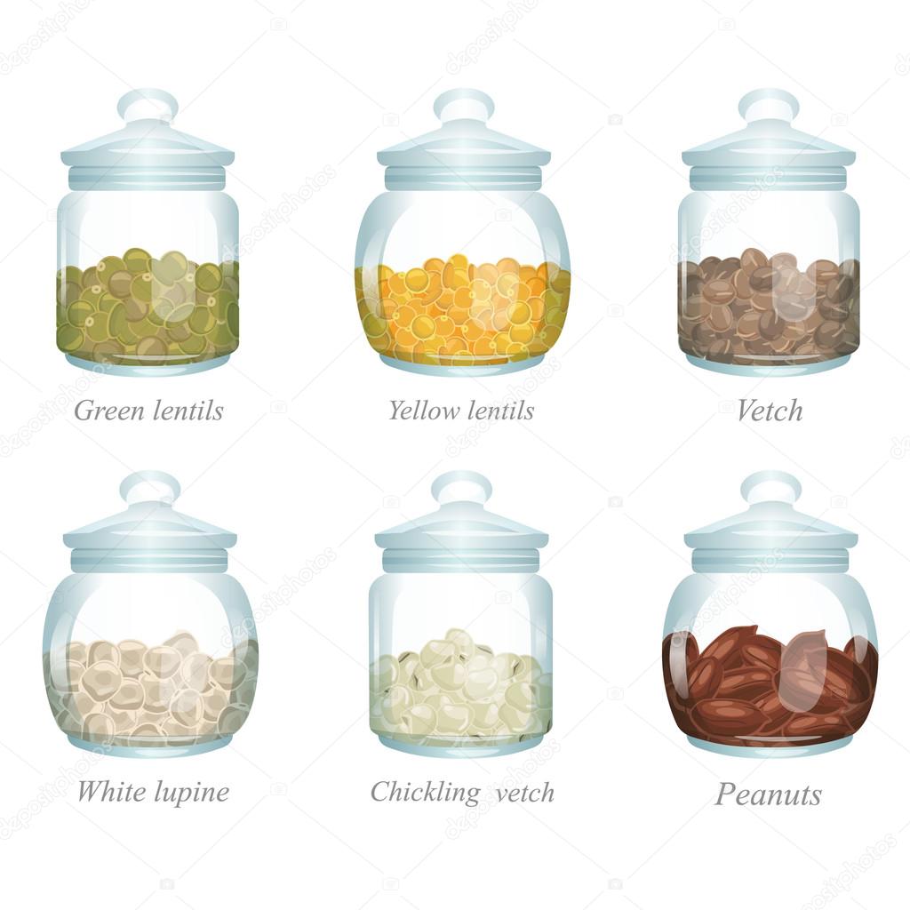 Six glass jars with beans and peas in them — Stock Vector © Ksena-Shu ...