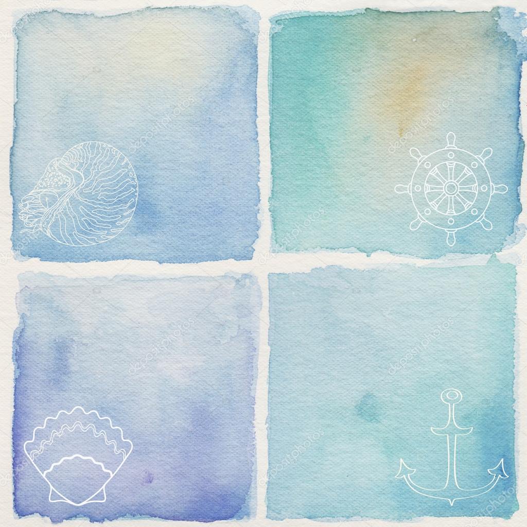 Watercolor marine backgrounds — Stock Photo © Marfusha #96380592