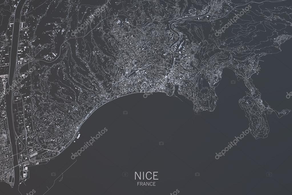 Niza mapa, vista por satélite, Francia. 2022