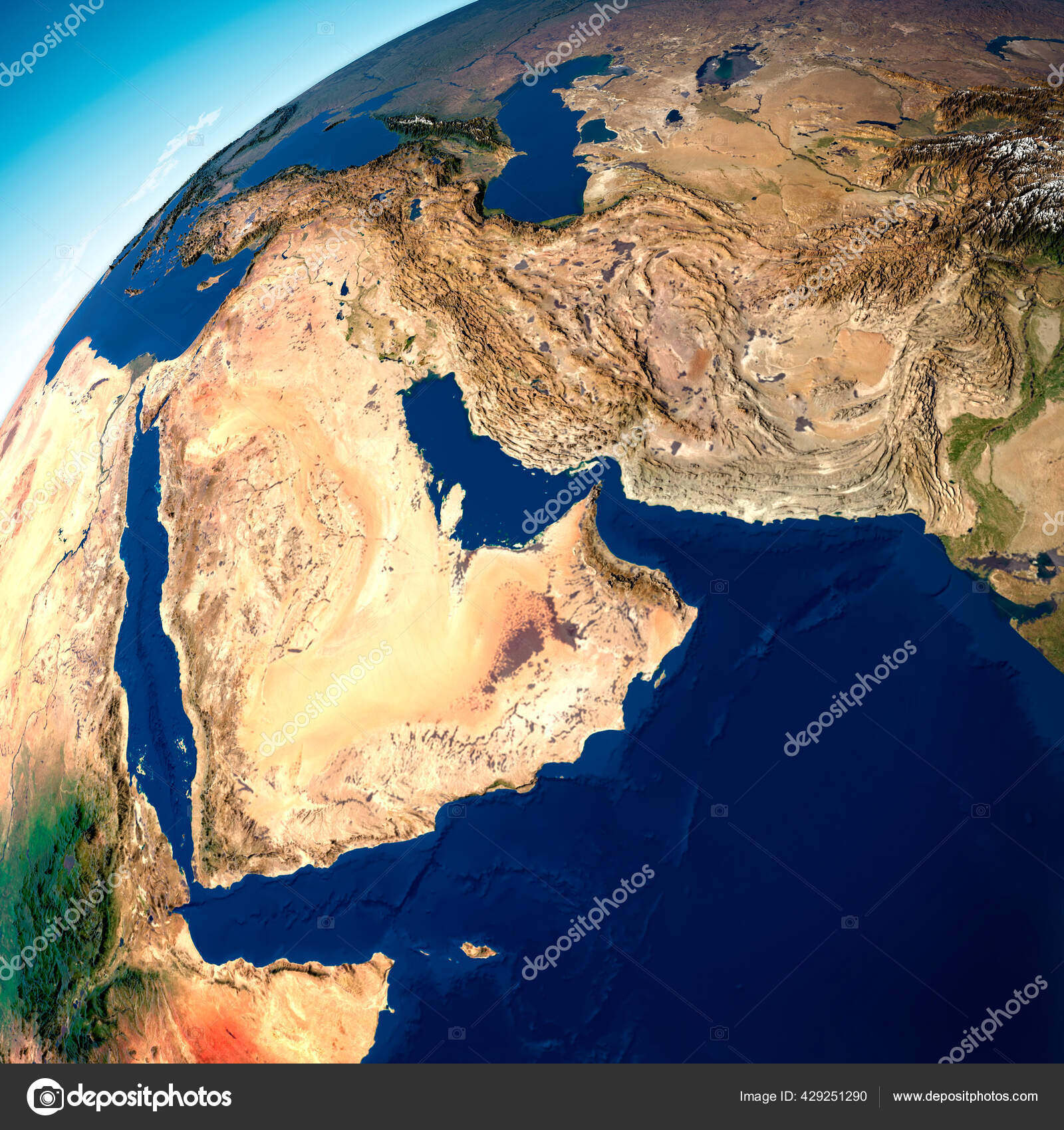 Mapa Península Arábica Mapa Físico Oriente Médio Renderização Mapa Com ...