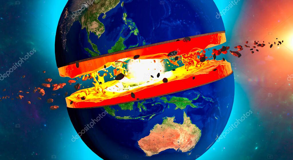 Sección de la Tierra, capas y núcleo. Corte y sección horizontal, vista ...