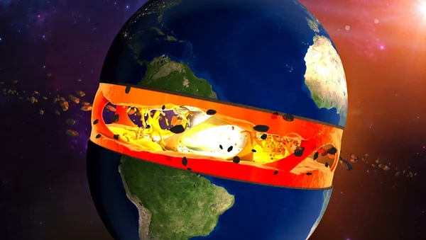 Section of the Earth, layers and core. Cutaway and horizontal section ...