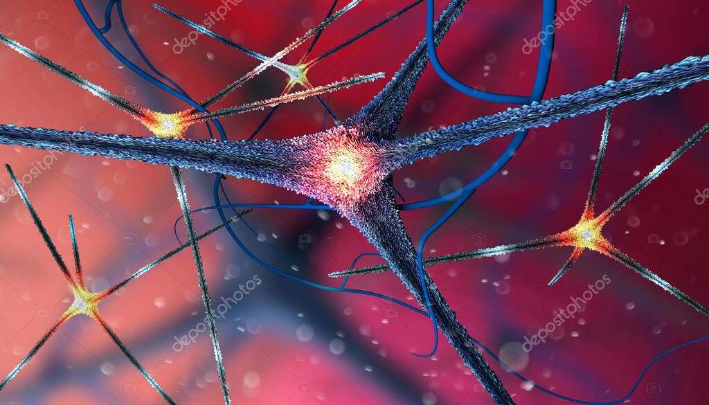 Vista microscópica de las sinapsis. Conexiones cerebrales. Neuronas y sinapsis. Comunicación y ...