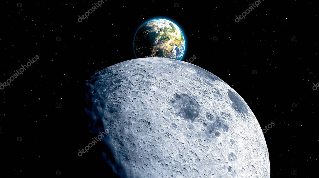 Lejos de la Luna y la Tierra. Cráteres y valles lunares. Puesto de ...