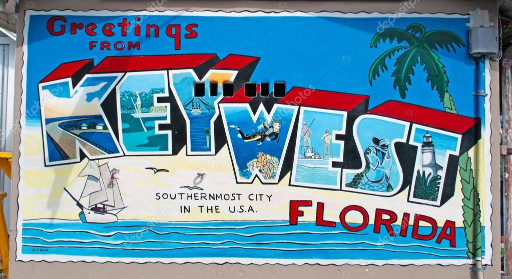 Key West: greetings from Key West, a mural reproducing a postcard in ...