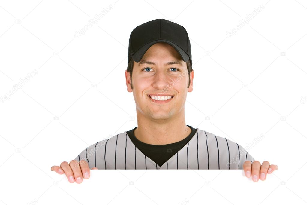 Baseball: Smiling Player Behind White Card — Stock Photo © sjlocke ...
