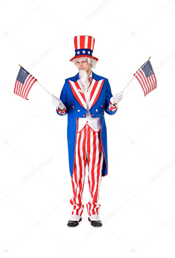 Estados Unidos: Tío Sam sostiene banderas de Estados Unidos Ilustración ...