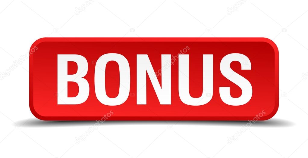 Bonus red three-dimensional square button isolated on white background ...