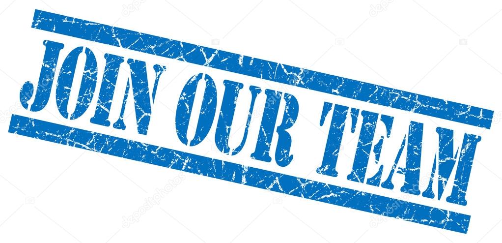 Join our team blue grungy stamp on white background — Stock Photo ...