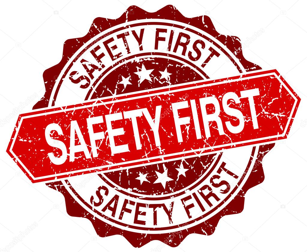 Primer sello grunge redondo rojo de seguridad en blanco Vector de stock ...