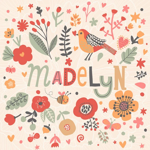 Stylish floral background with cute birds. Vintage colorful card in ...