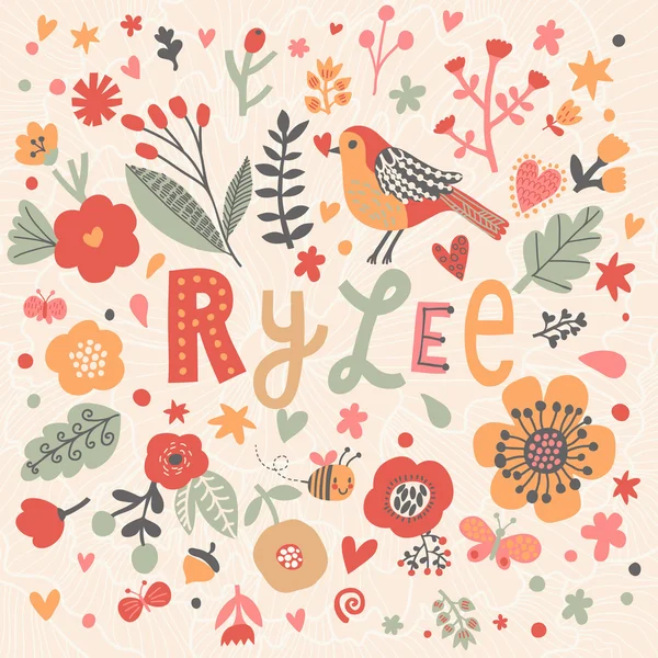 Beautiful floral card with name Amber Stock Vector Image by ...