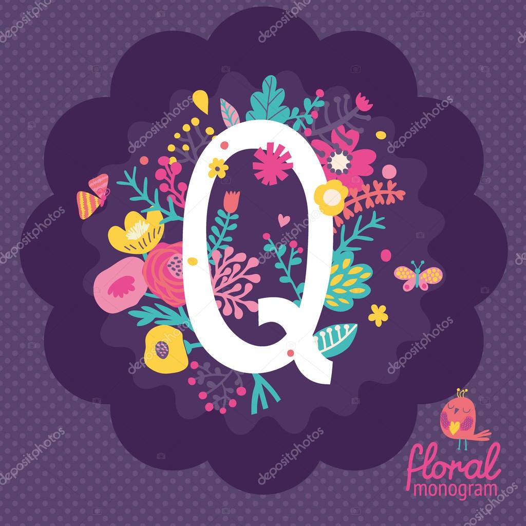 Floral card with letter Q Stock Vector Image by ©smilewithjul #75030635