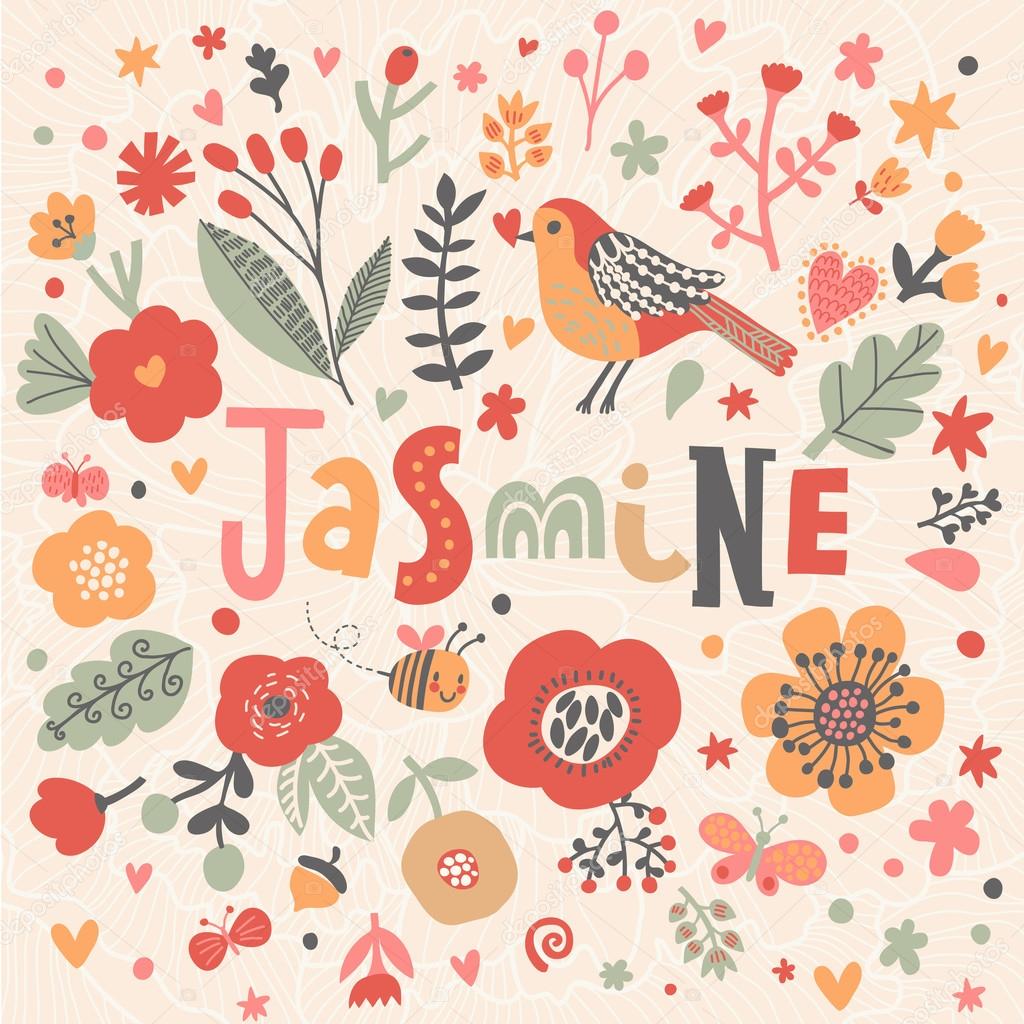 Beautiful floral card with name Jasmine — Stock Vector © smilewithjul ...