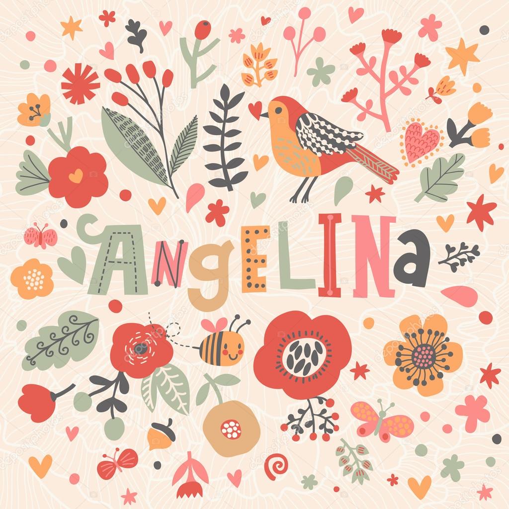 Beautiful floral card with name Angelina — Stock Vector © smilewithjul ...