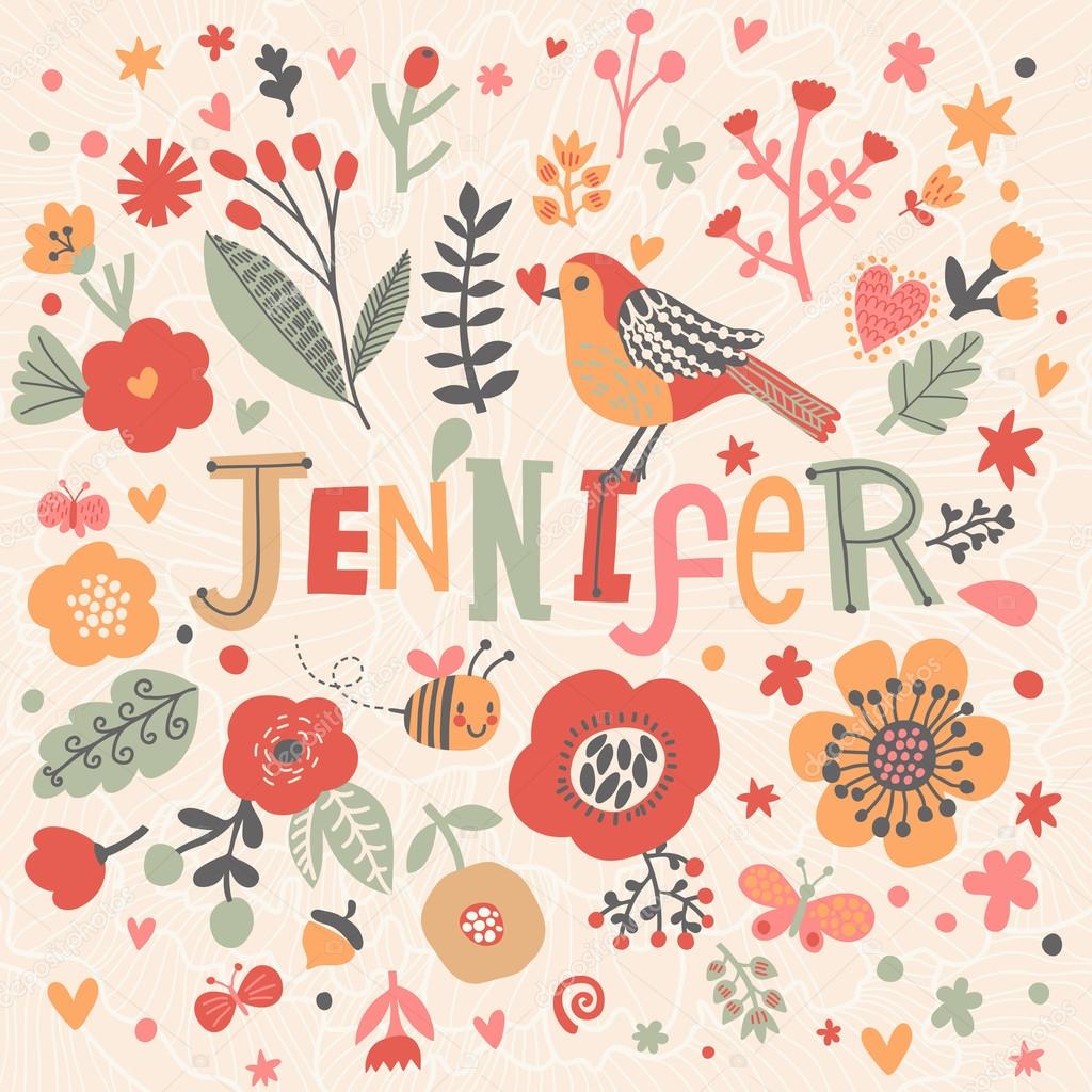 Beautiful floral card with name Jennifer Stock Vector by ©smilewithjul ...