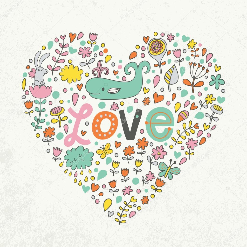 Romantic heart card with animals Stock Vector by ©smilewithjul 75033829