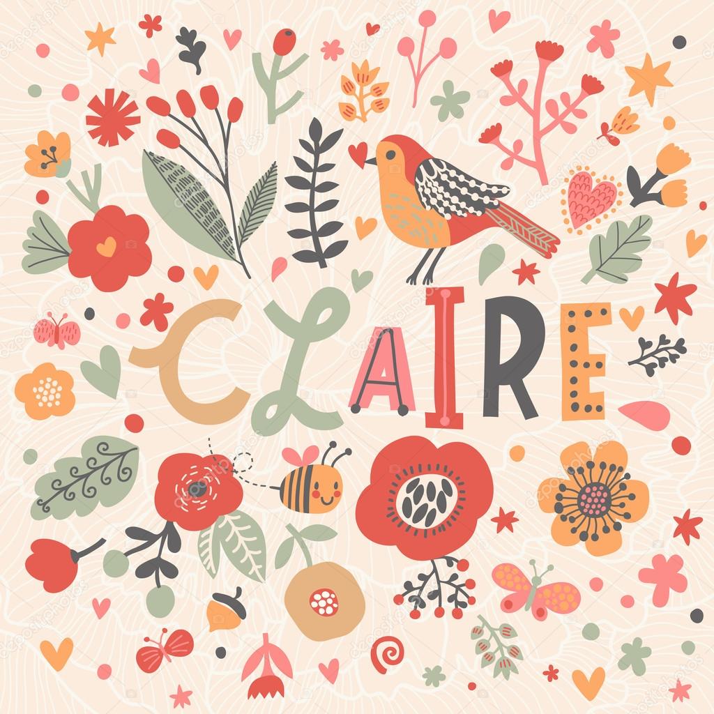 Beautiful floral card with name Claire Stock Vector Image by ...