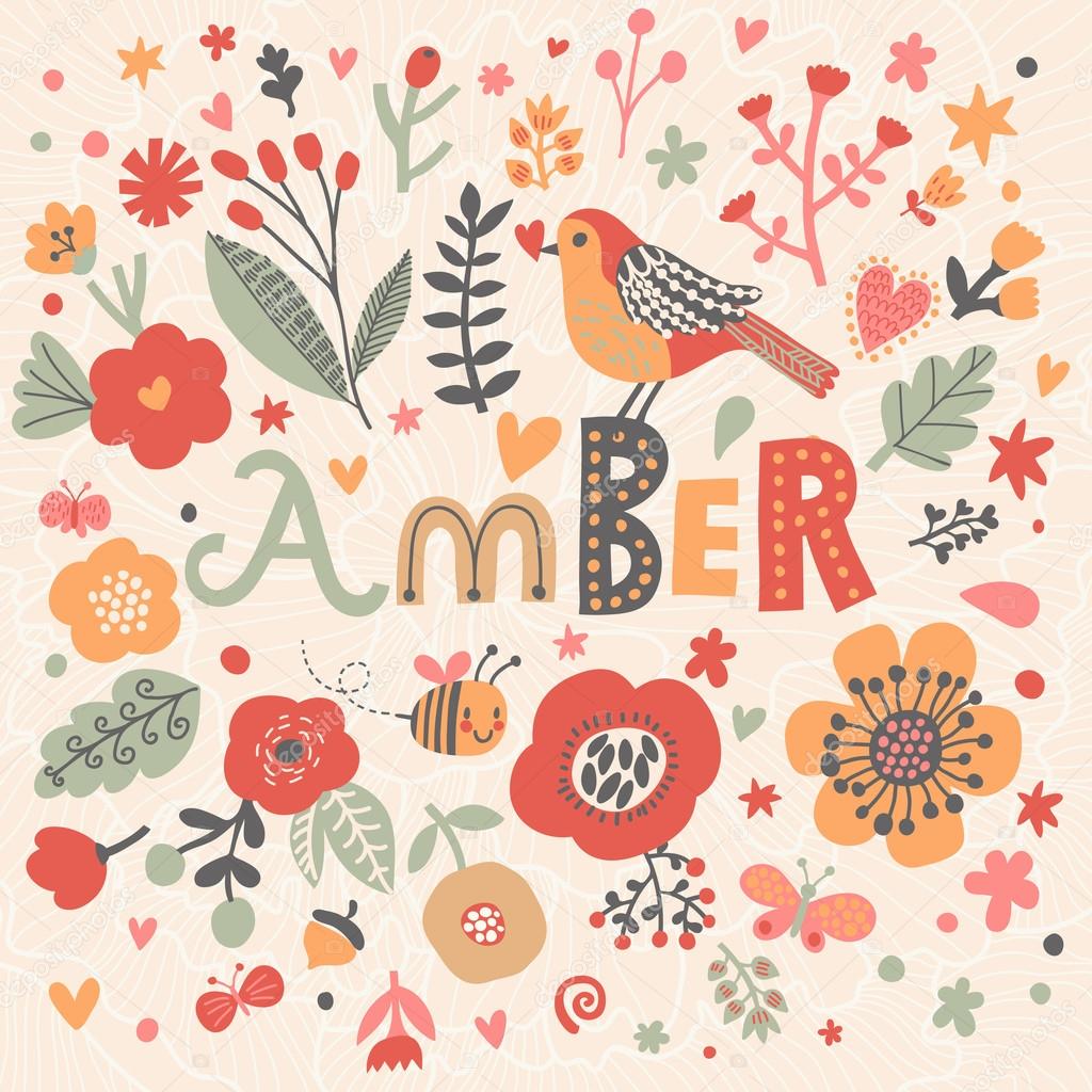 Beautiful floral card with name Amber Stock Vector Image by ...