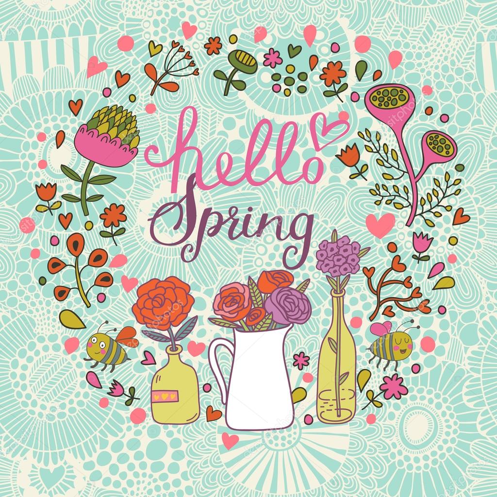 Spring card with cartoon flowers Stock Vector Image by ©smilewithjul ...