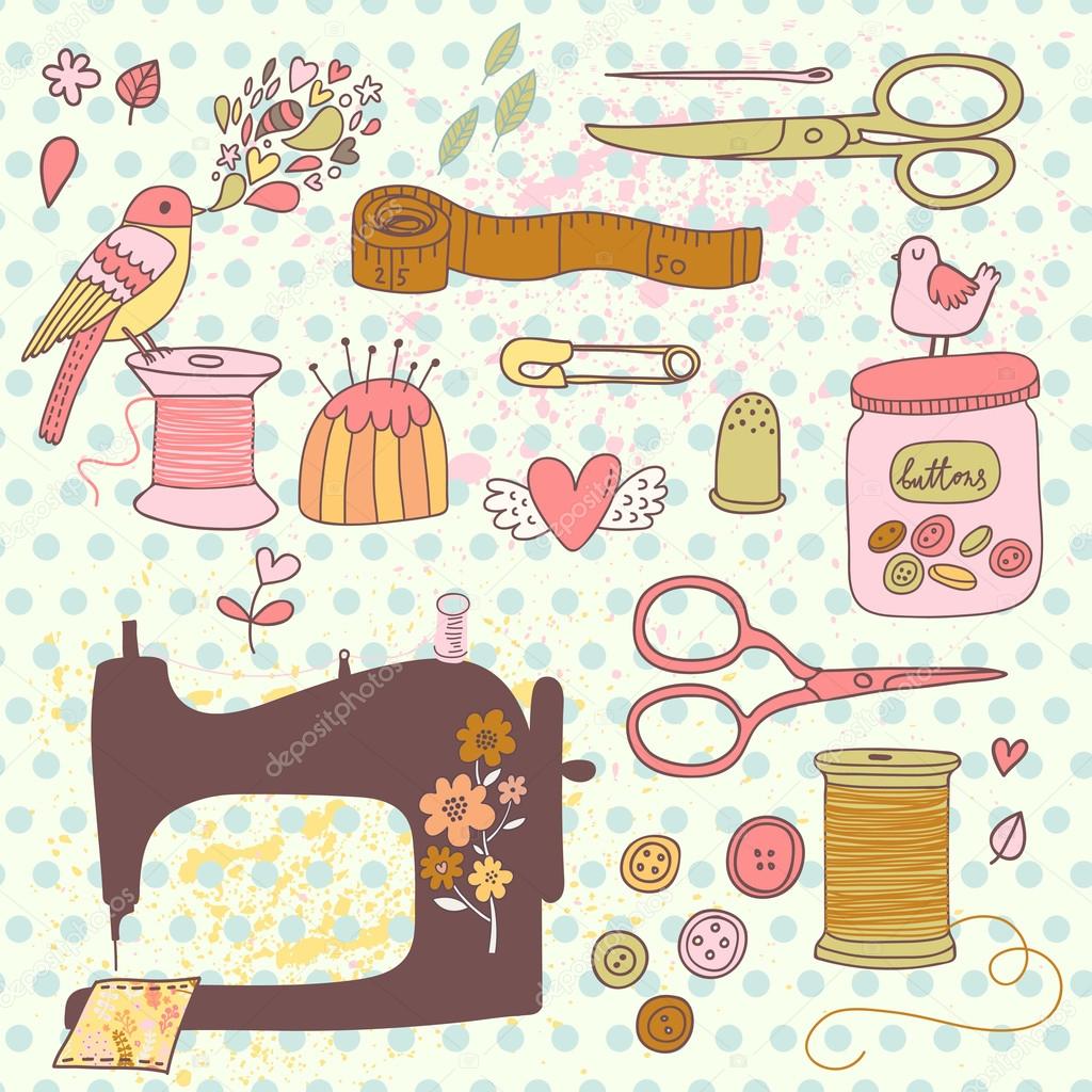 Needlework, sewing concept cartoon set Stock Vector Image by ...